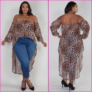 Tops | 1x3x Off Shoulder Long Sleeve High Low Print Top | Poshmark